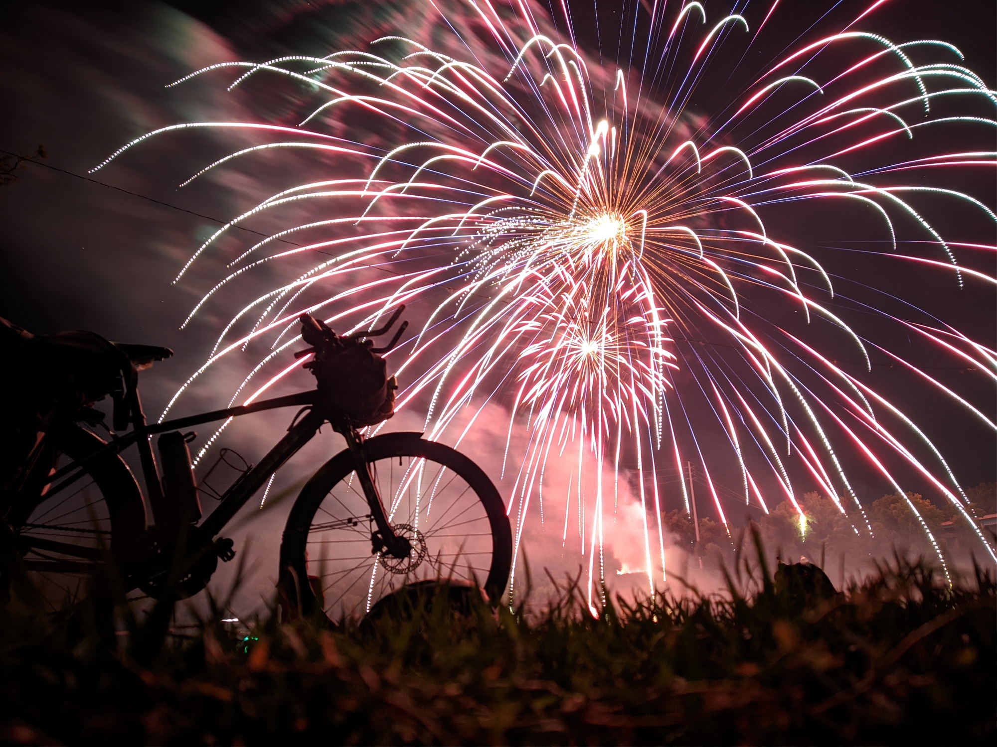 bicycle with fireworks